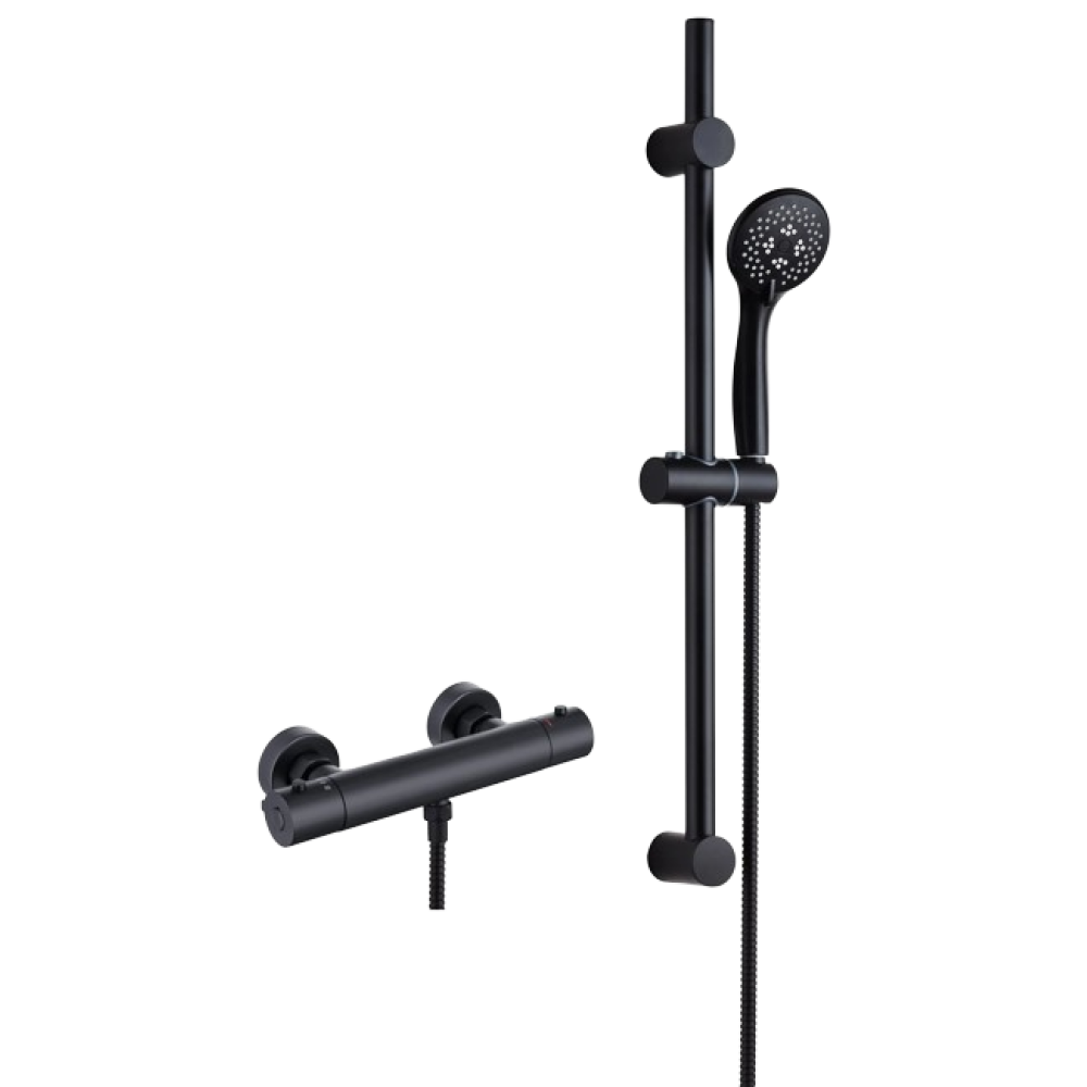 Gem Thermostatic Bar Mixer With Shower Rail Kit Black - GVM31BK