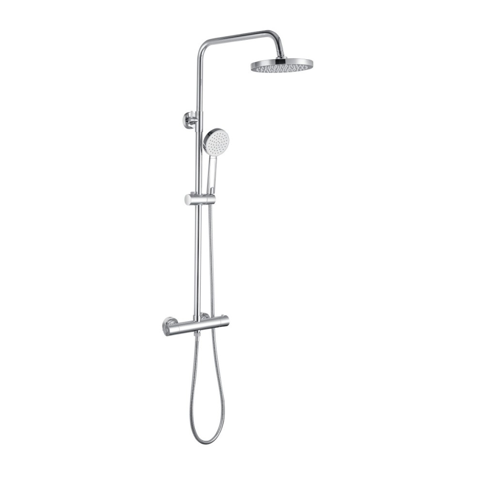 Round Chrome Thermostatic Shower Mixer with Rigid Riser Rail Kit - GSH803