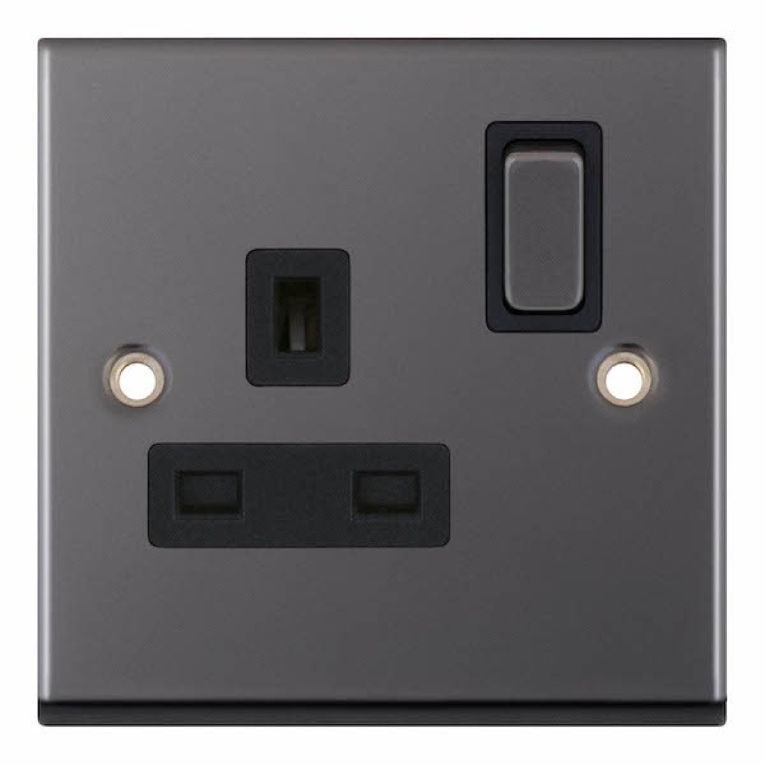Black Nickel Black Insert Single 1 Gang Switched Socket 13A - 7MPRO-421