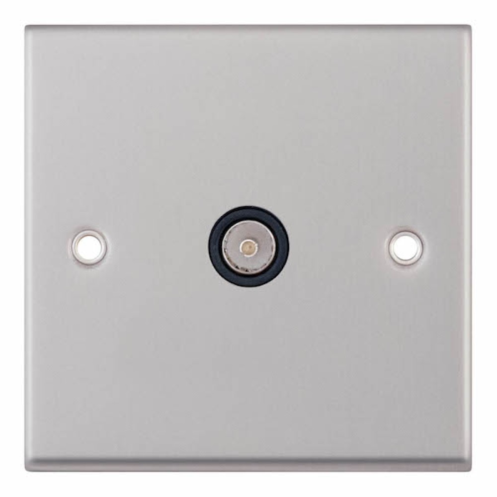Satin Chrome & Black Insert 1 Gang TV/FM Co-Axial Aerial Socket Outlet ...