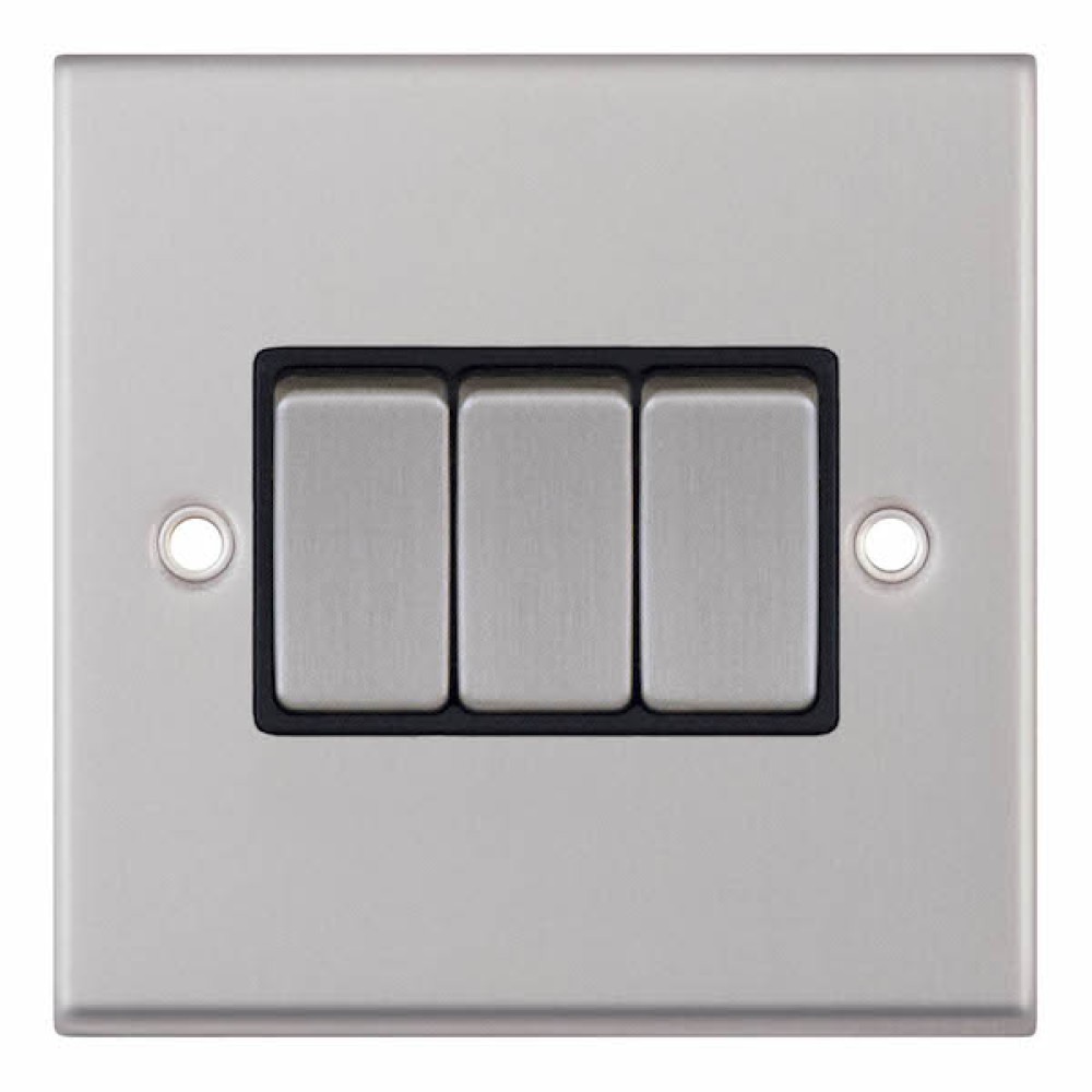 Satin Chrome Black Insert 3 Gang 2 Way Switch - 7MPRO-203
